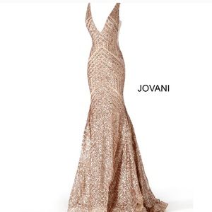 Jovani | Dresses | Jovani 59762 Deep V Neckline Prom Dressrose Gold ...